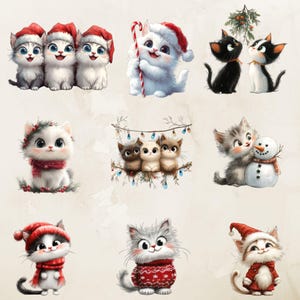 Quirky Christmas Cat Clipart, Funny Holiday Cats, Whimsical Cat ...