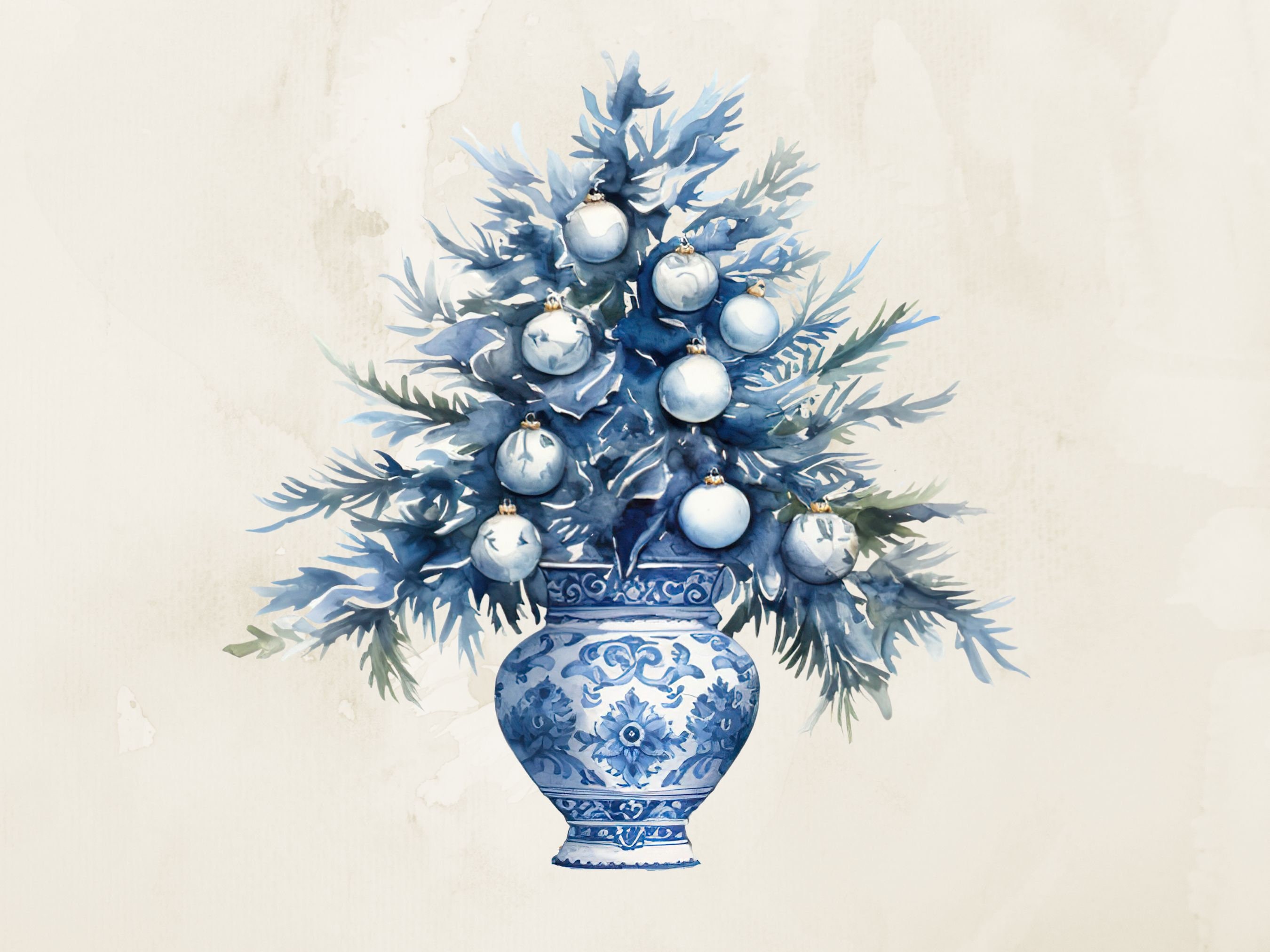 Watercolor Chinoiserie Christmas Tree Clipart, Holiday PNG (digital ...