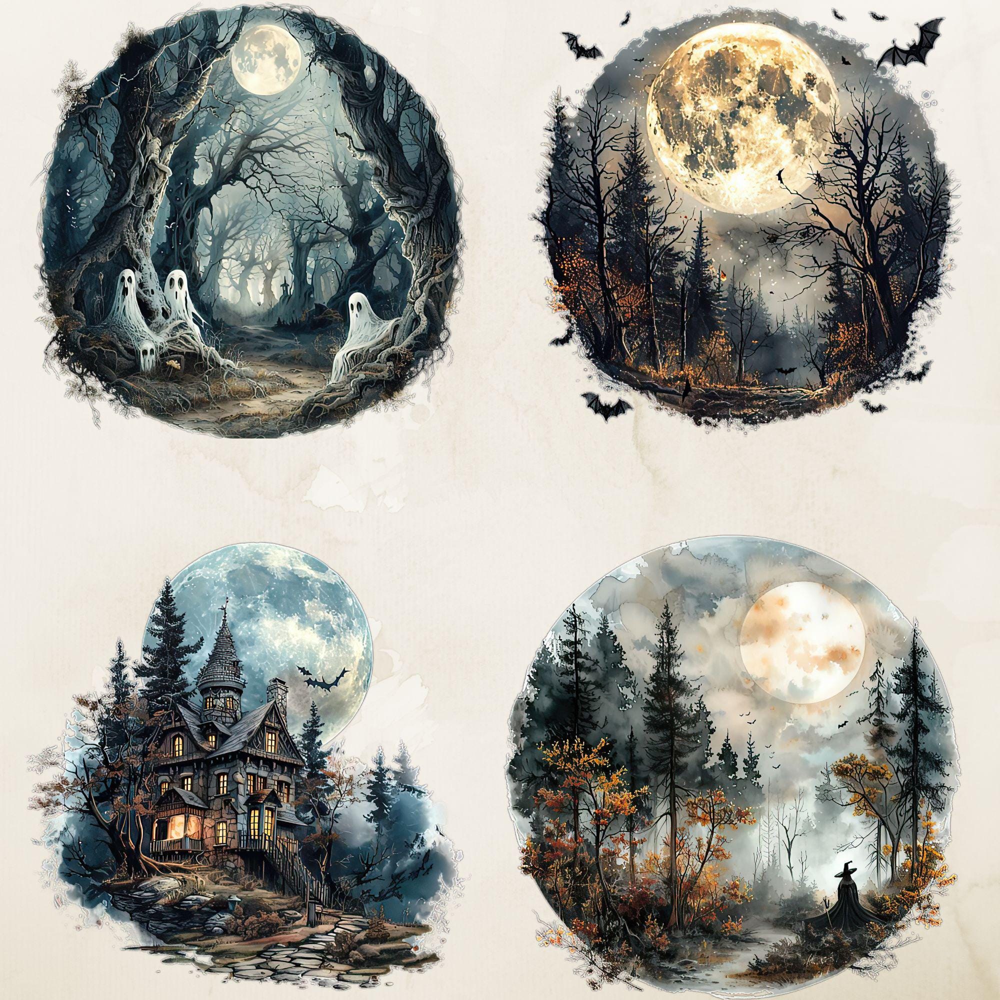 Spooky Full Moon Clipart, Halloween Party Decor, Full Moon Png, Glowing ...