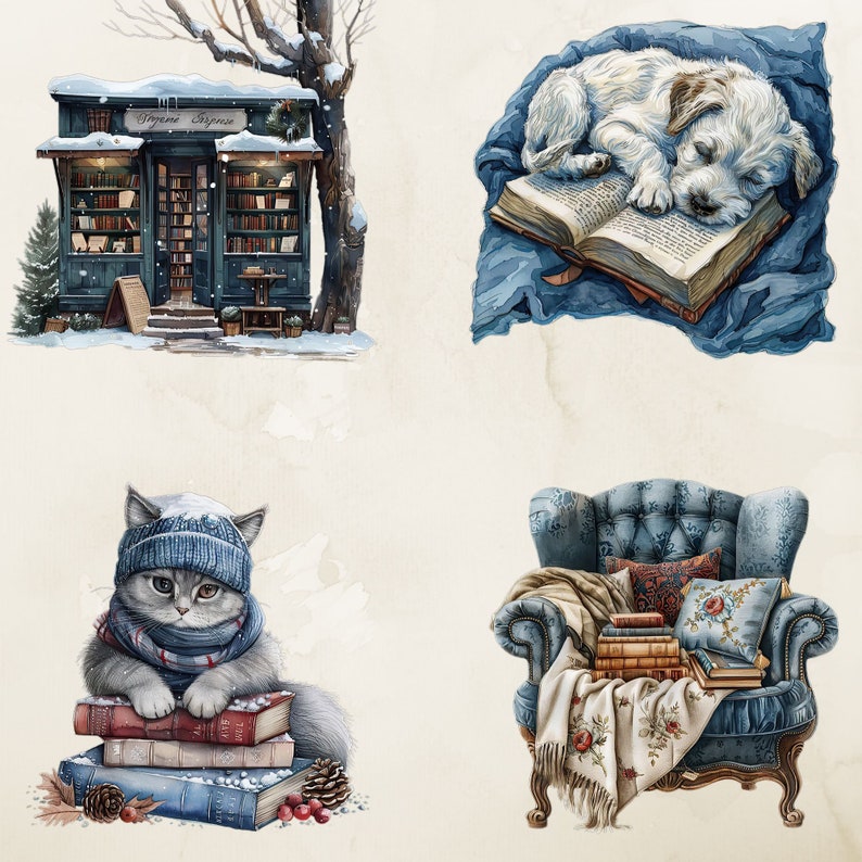 Winter Reading Clipart, Cozy Winter Reading Girl Clipart, Watercolor ...
