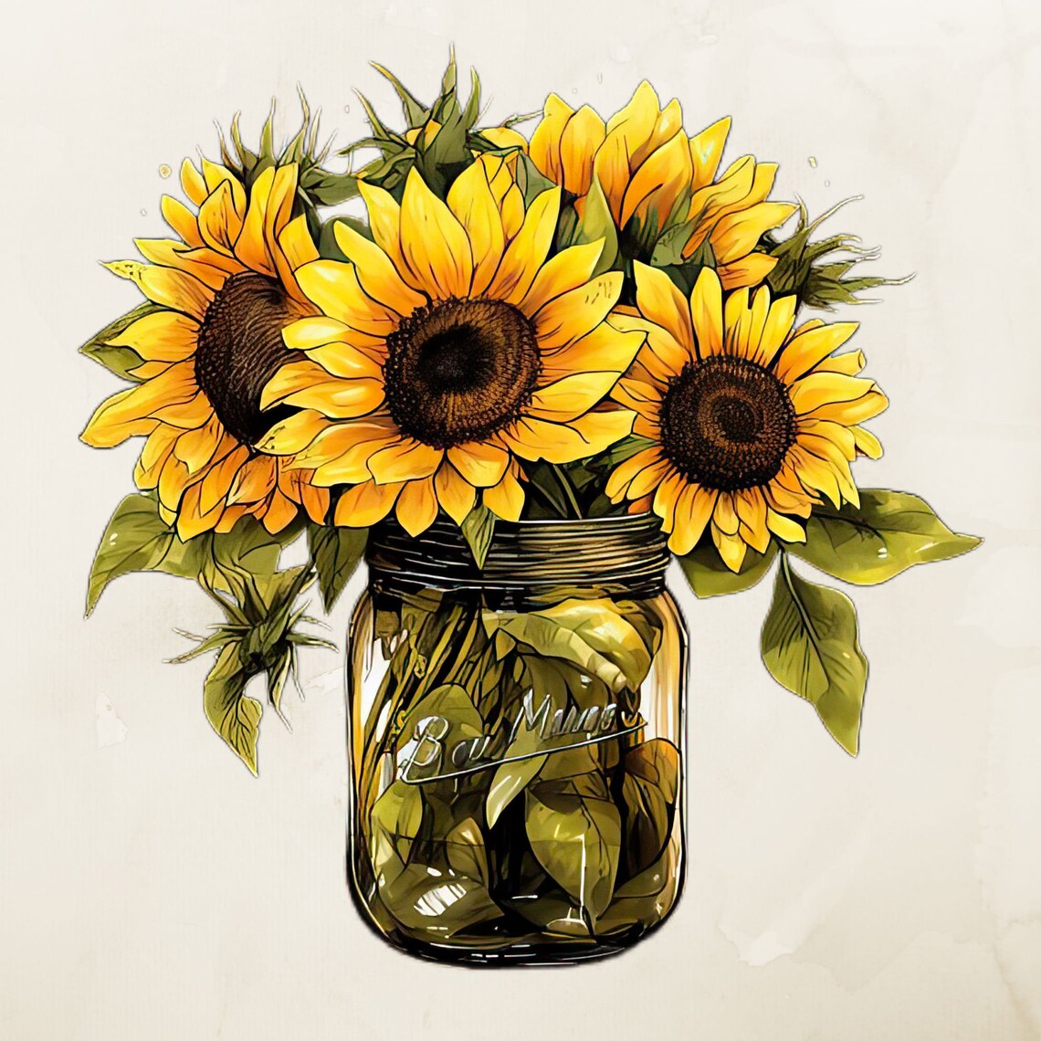 Autumn in a Jar Clipart, Sunflower Fall Mason Jar Png, Flowers in a Jar ...