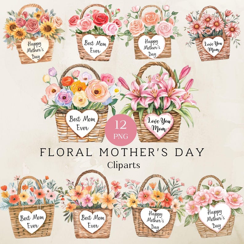 Floral Mother's Day Clipart, Floral Mom PNG, Digital Download for Mom ...