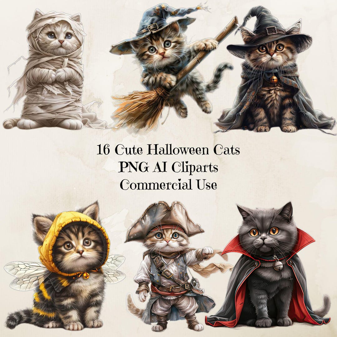 Cute Halloween Cat Clipart, Halloween Cats Png, Halloween Clip Art, Cat ...