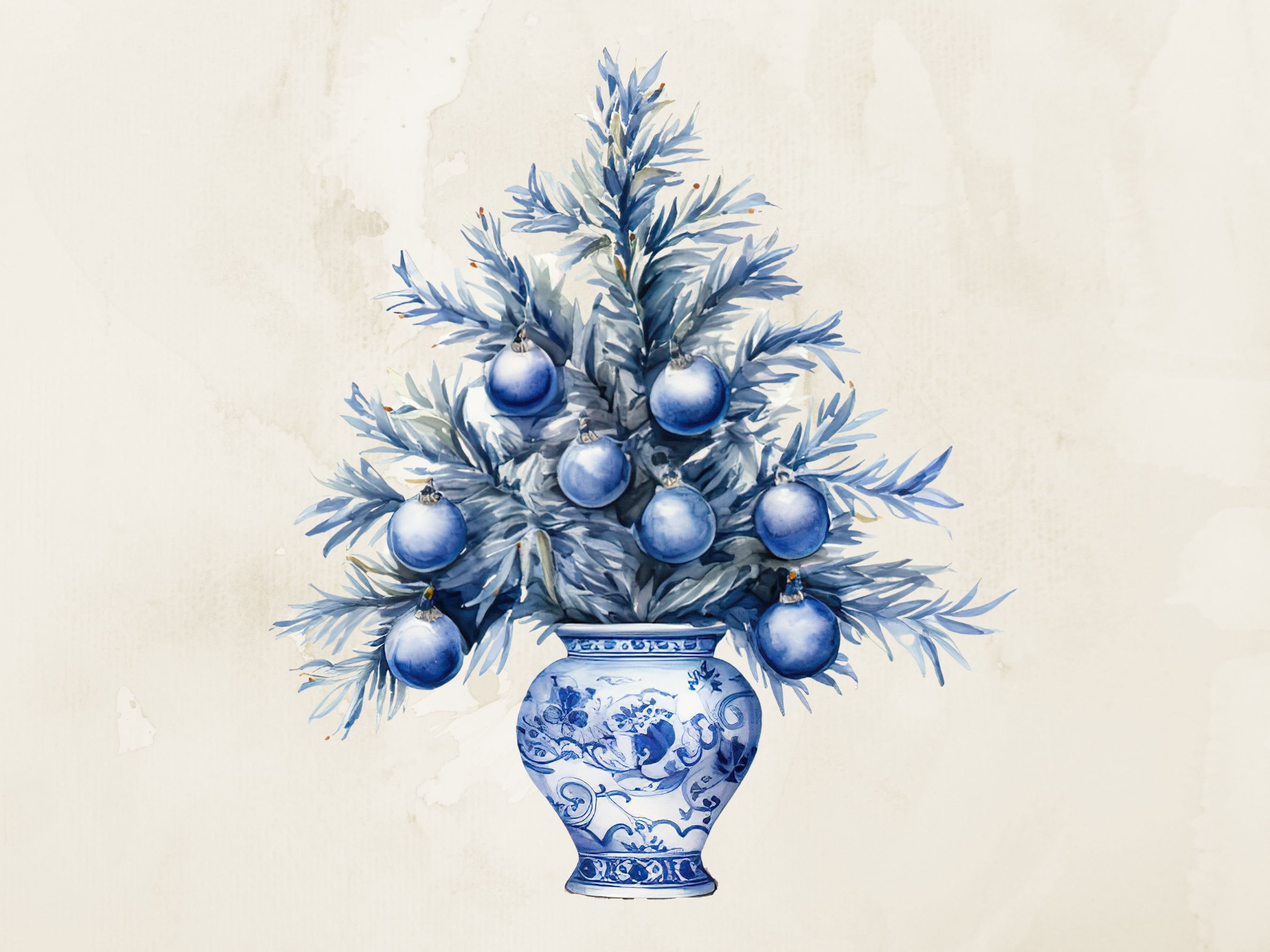 Chinoiserie Christmas Tree Clipart, Watercolor Holiday PNG, Printable ...