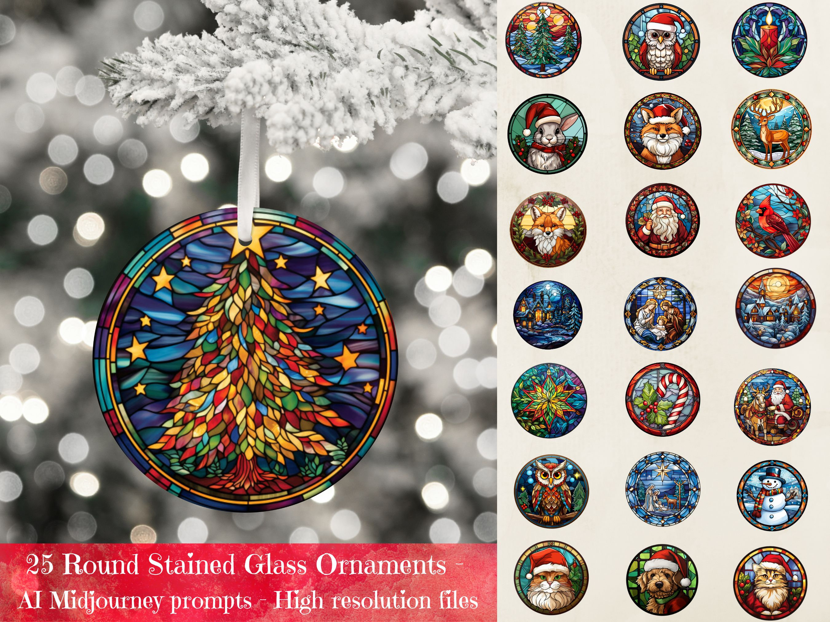 Stained Glass Christmas Ornaments Bundle Stained Glass Png - Etsy
