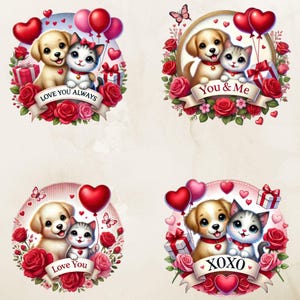 Valentine Dog and Cat Clipart Bundle, Cute Dog and Cat Graphics, Dog ...