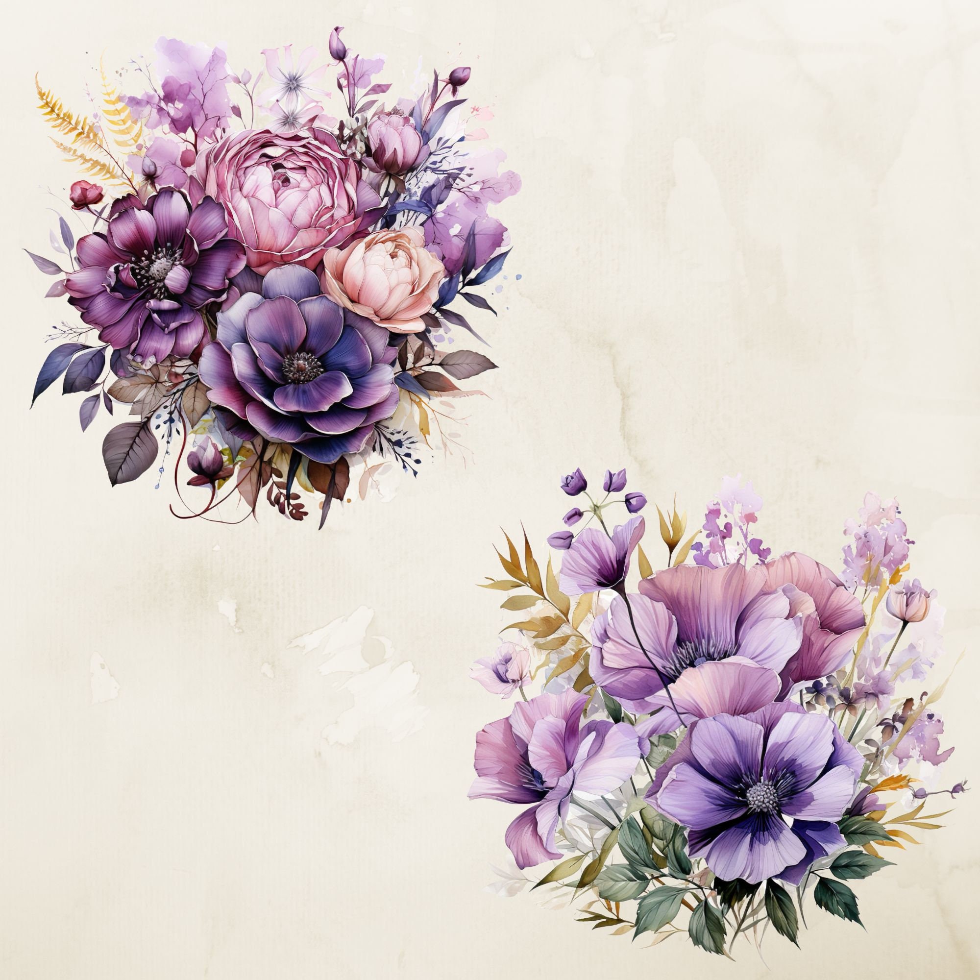 Purple Floral Clipart Floral Watercolor Clipart Violet - Etsy