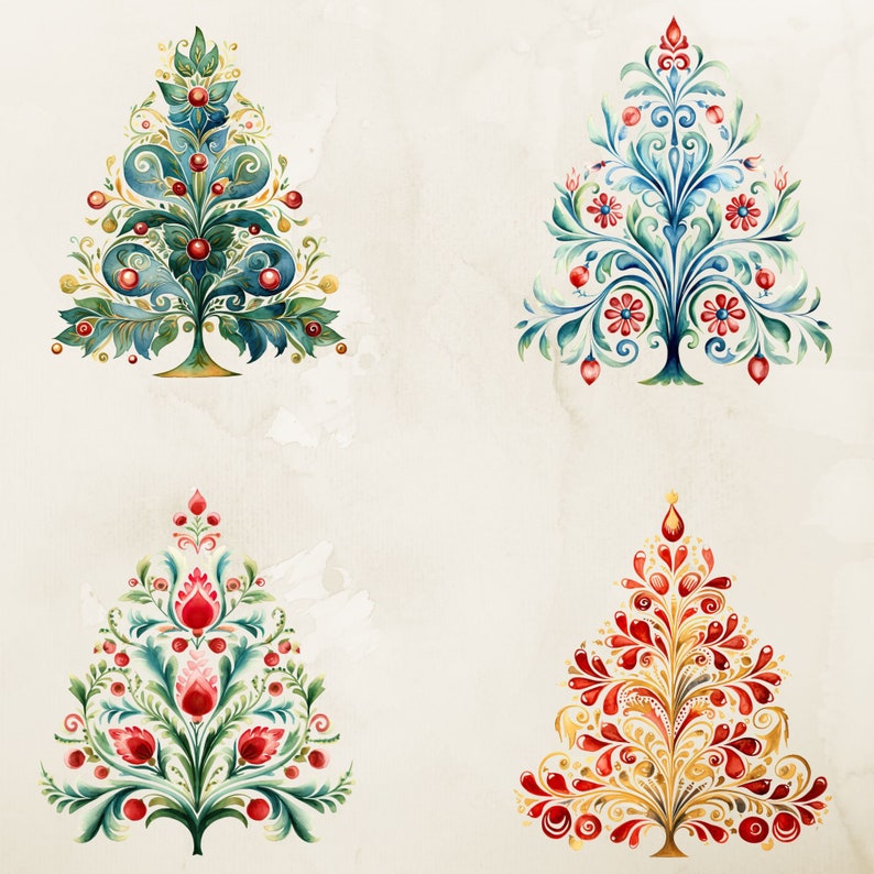 Watercolor Scandinavian Christmas Clipart, Folk Art Christmas Png ...