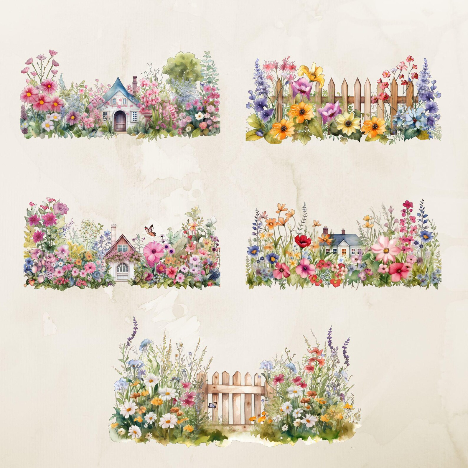 Watercolor Cottagecore Floral Border PNG Clipart, Card Making (digital ...