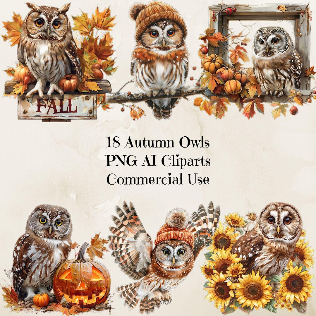Autumn Owl Clipart, Autumn Cute Owl Watercolor Clipart, Halloween Owl ...