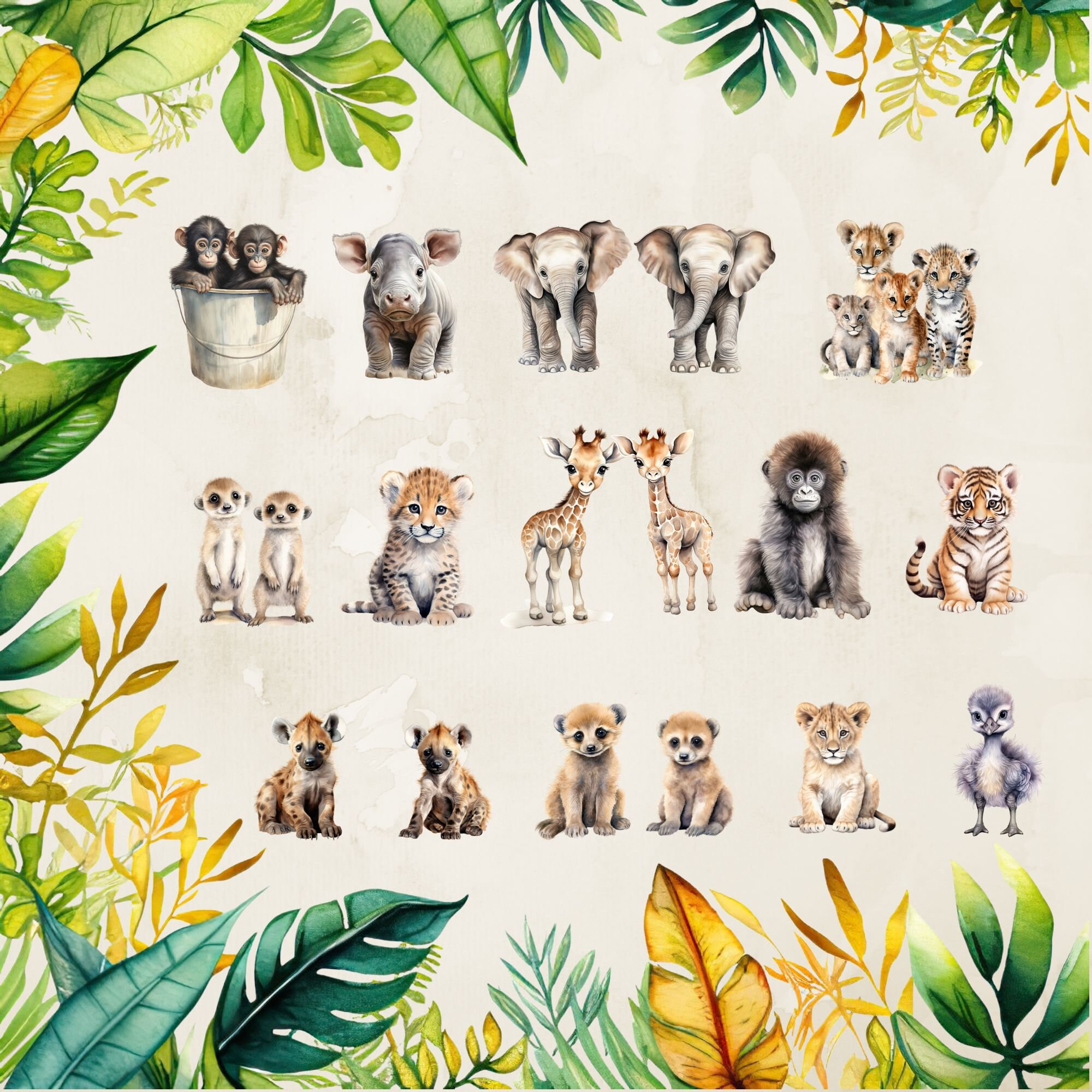Safari Animals Watercolor Clipart Safari Sublimation Digital - Etsy