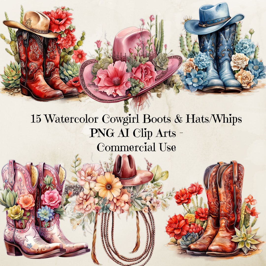 Watercolor Cowgirl Clipart, Western Clipart, Cowboy Clipart, Digital ...