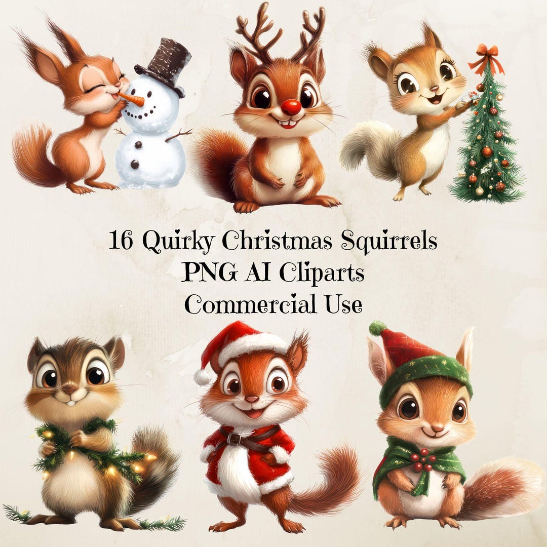 Quirky Squirrel Clipart for Christmas, Cute Quirky Squirrel PNG, Cute ...