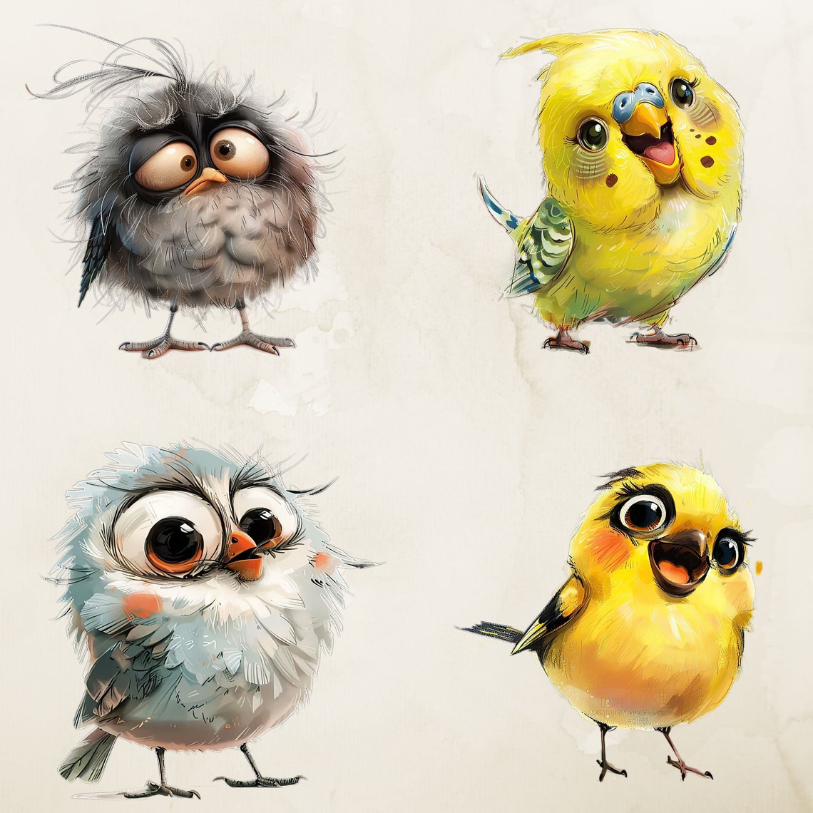 Whimsical Quirky Bird Clipart, Funny Bird Clipart, Cute Caricature ...