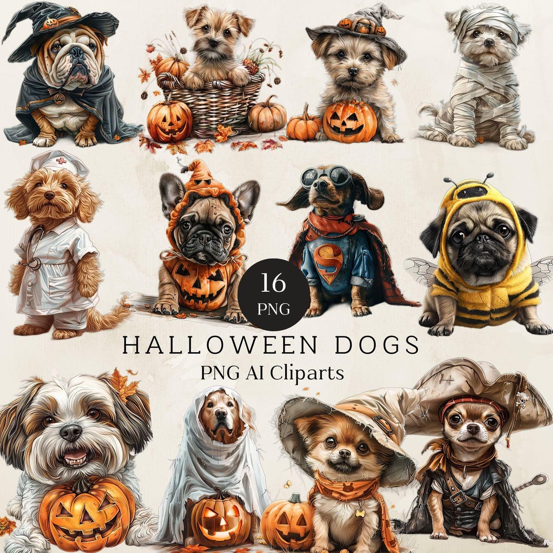Halloween Dogs Clipart, Dogs in Costumes, Halloween Dogs Clip Art, Cute ...