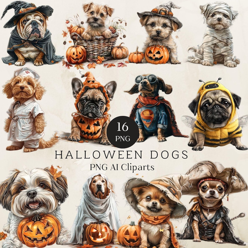 Halloween Dogs Clipart, Dogs in Costumes, Halloween Dogs Clip Art, Cute ...