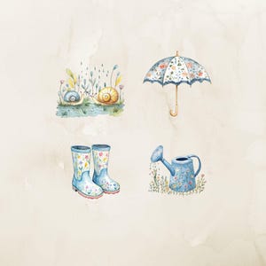 April Showers Clipart, Cute Spring Digital Art, Watercolor Spring ...