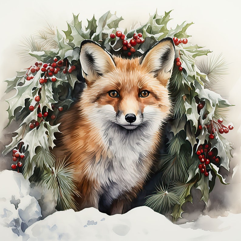 Winter Fox Watercolor Clipart Png, Watercolor Fox Clipart, Printable ...