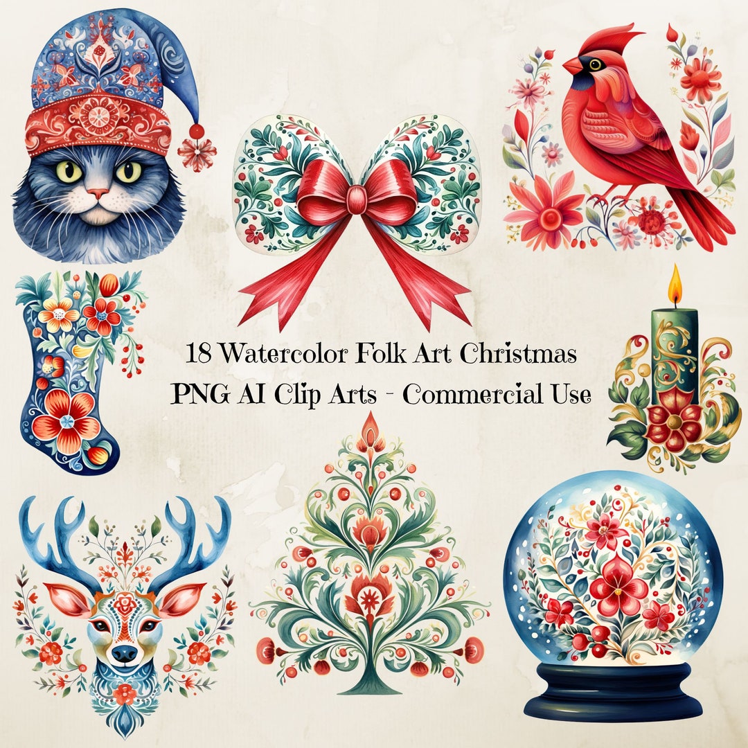 Folk Art Christmas Png Clipart, Scandinavian Christmas Clipart, Festive ...