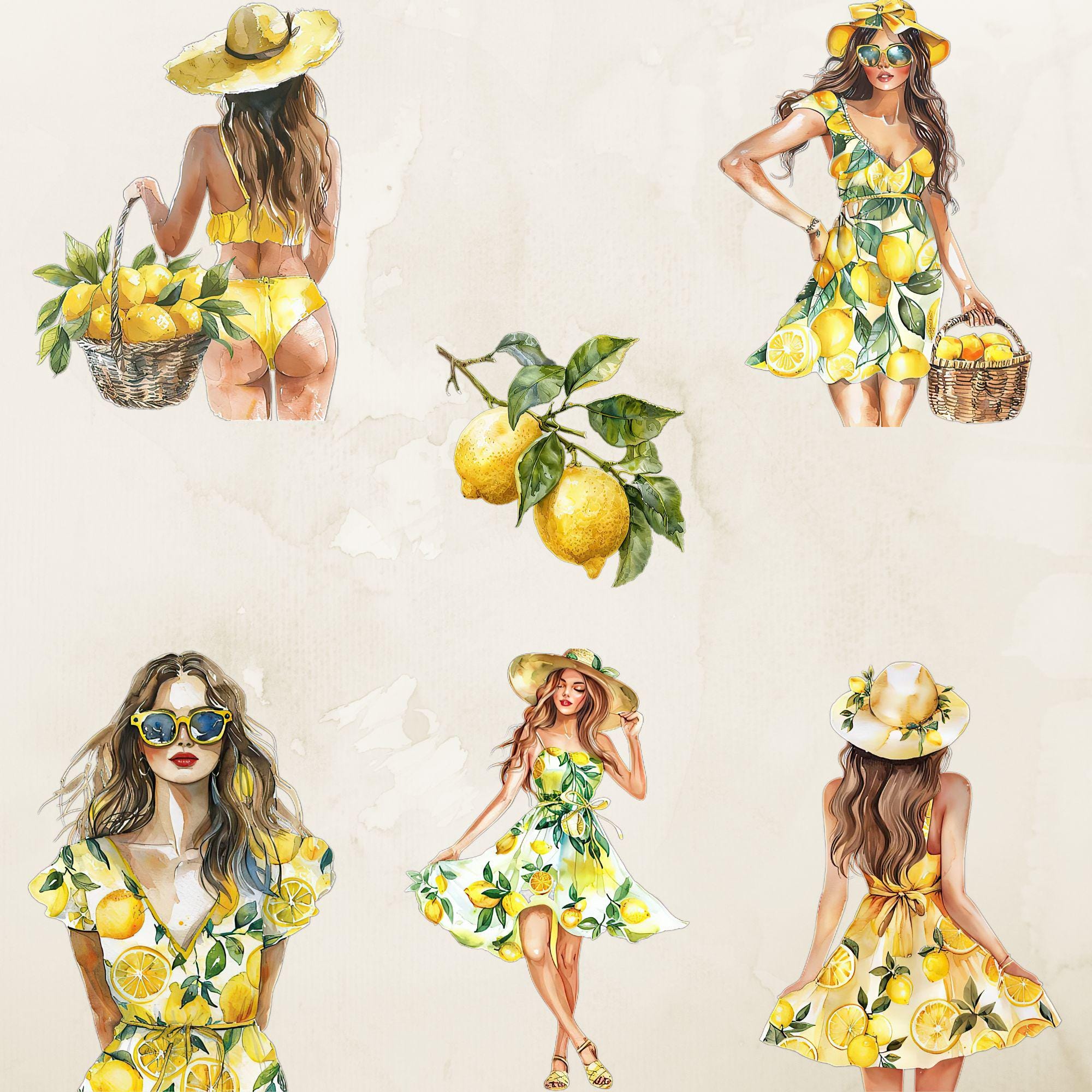 Watercolor Lemon Girls Clipart, Summer Girls Clipart, Limonade Clipart ...