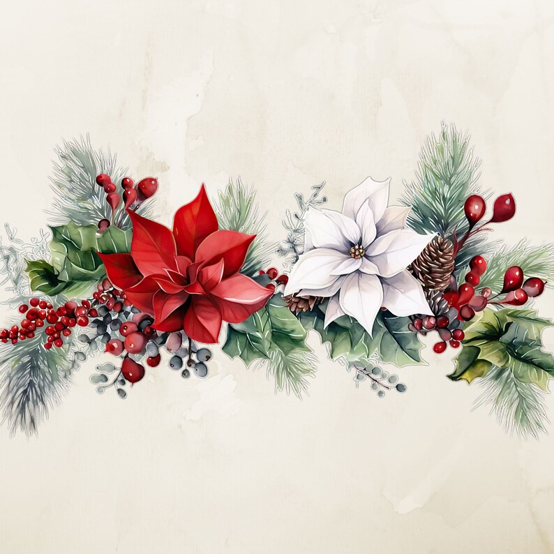 Watercolor Christmas Poinsettia Border Clipart, Poinsettia Clipart ...