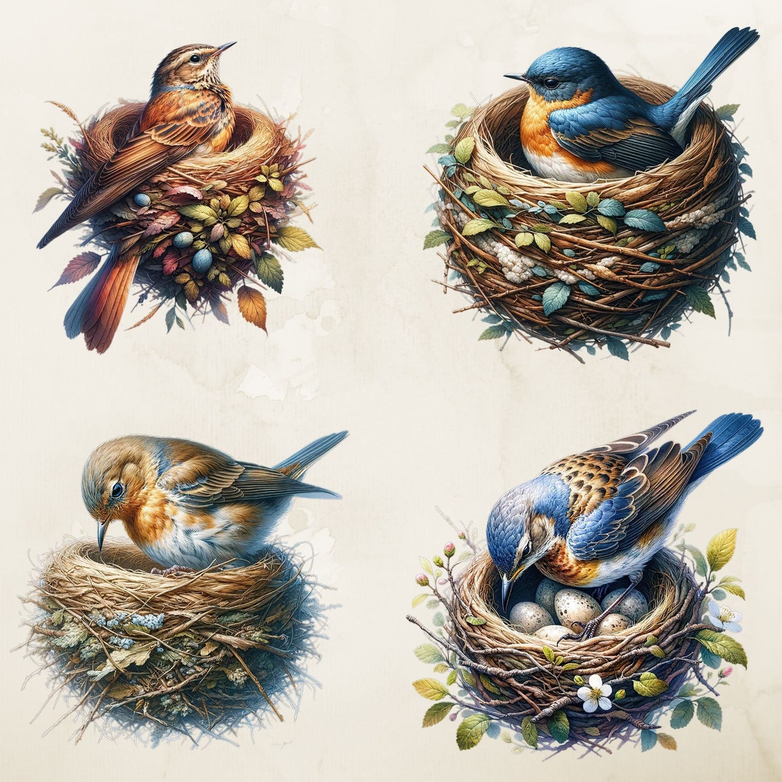 Bird Nesting Clipart, Bird Nest Clipart, 10 Png Spring Watercolor ...