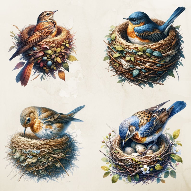 Bird Nesting Clipart, Bird Nest Clipart, 10 Png Spring Watercolor ...