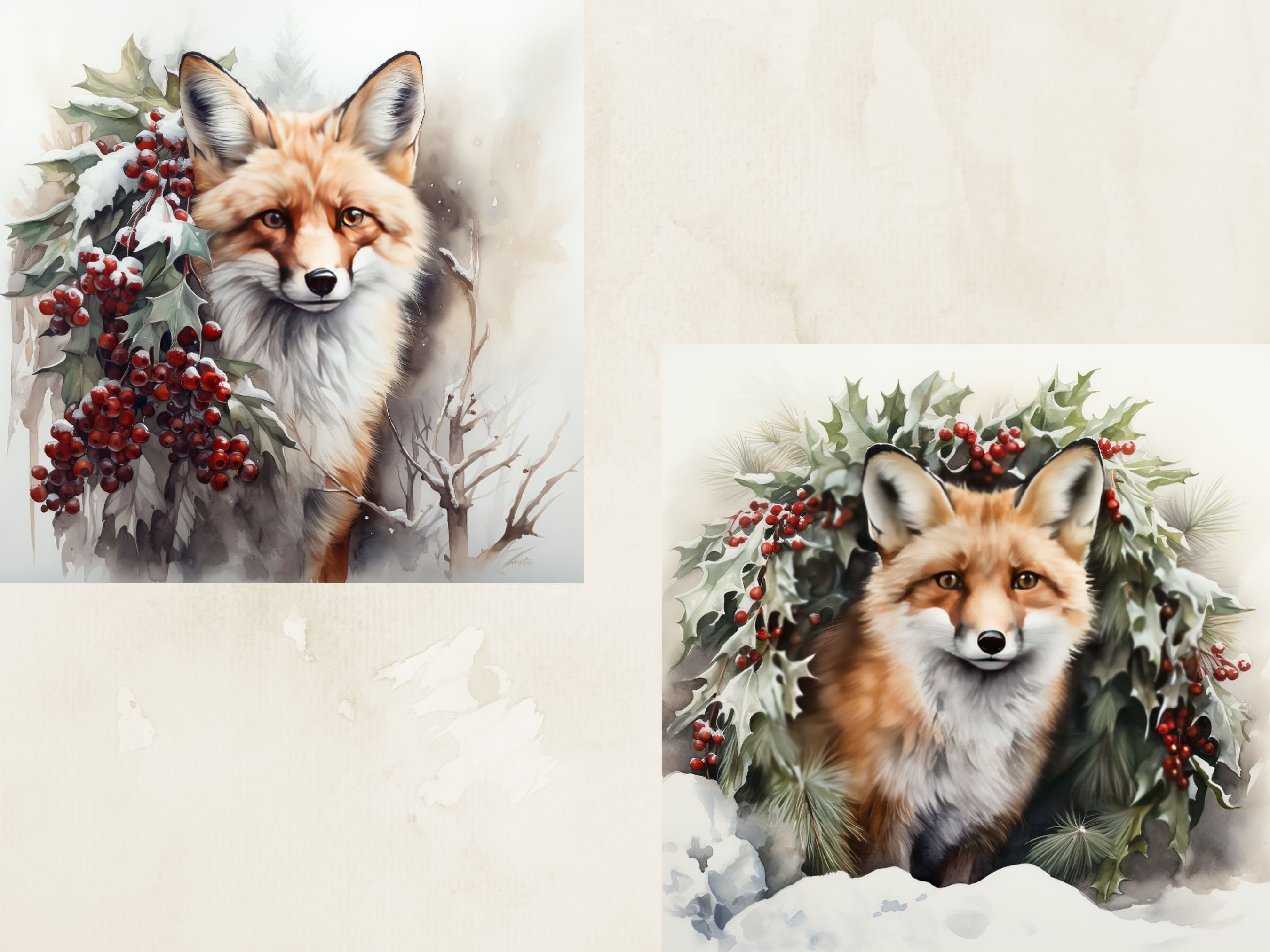 Winter Fox Watercolor Clipart Png, Watercolor Fox Clipart, Printable ...