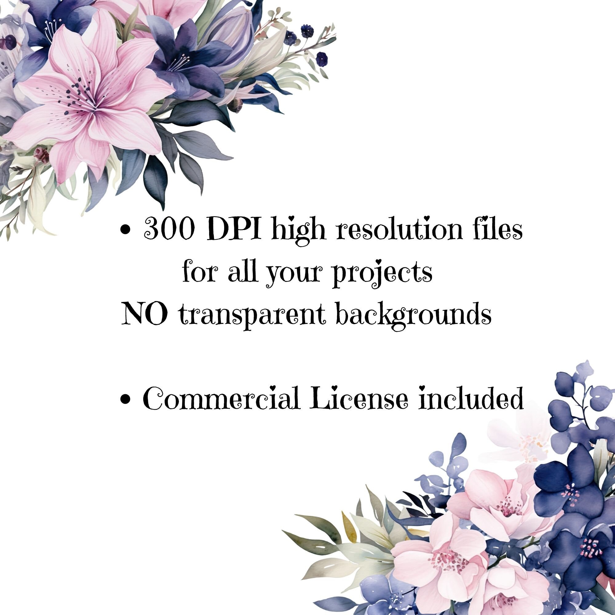 Navy and Pink Floral Watercolor Clipart Pack, Navy and Blush Flower ...