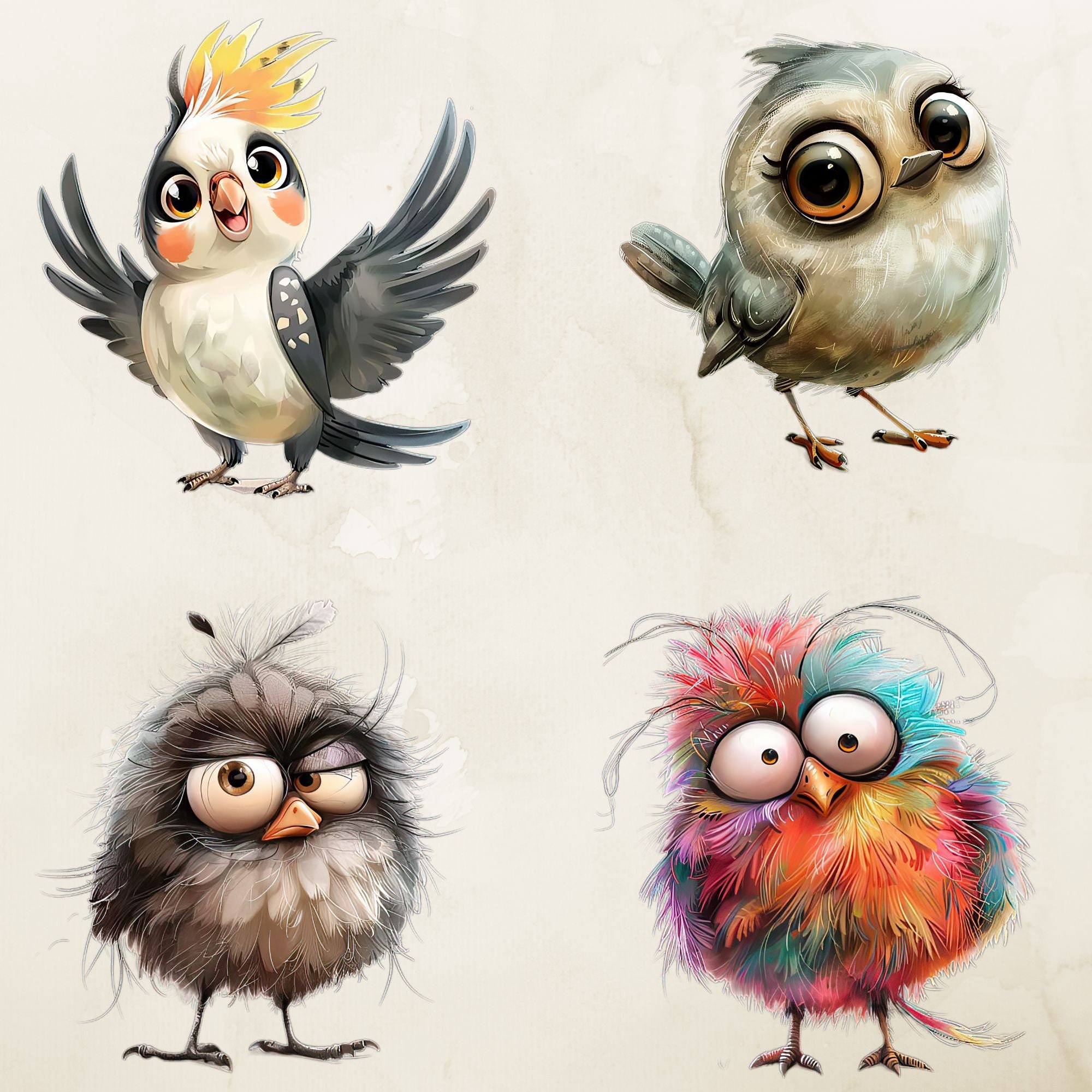 Whimsical Quirky Bird Clipart, Funny Bird Clipart, Cute Caricature ...