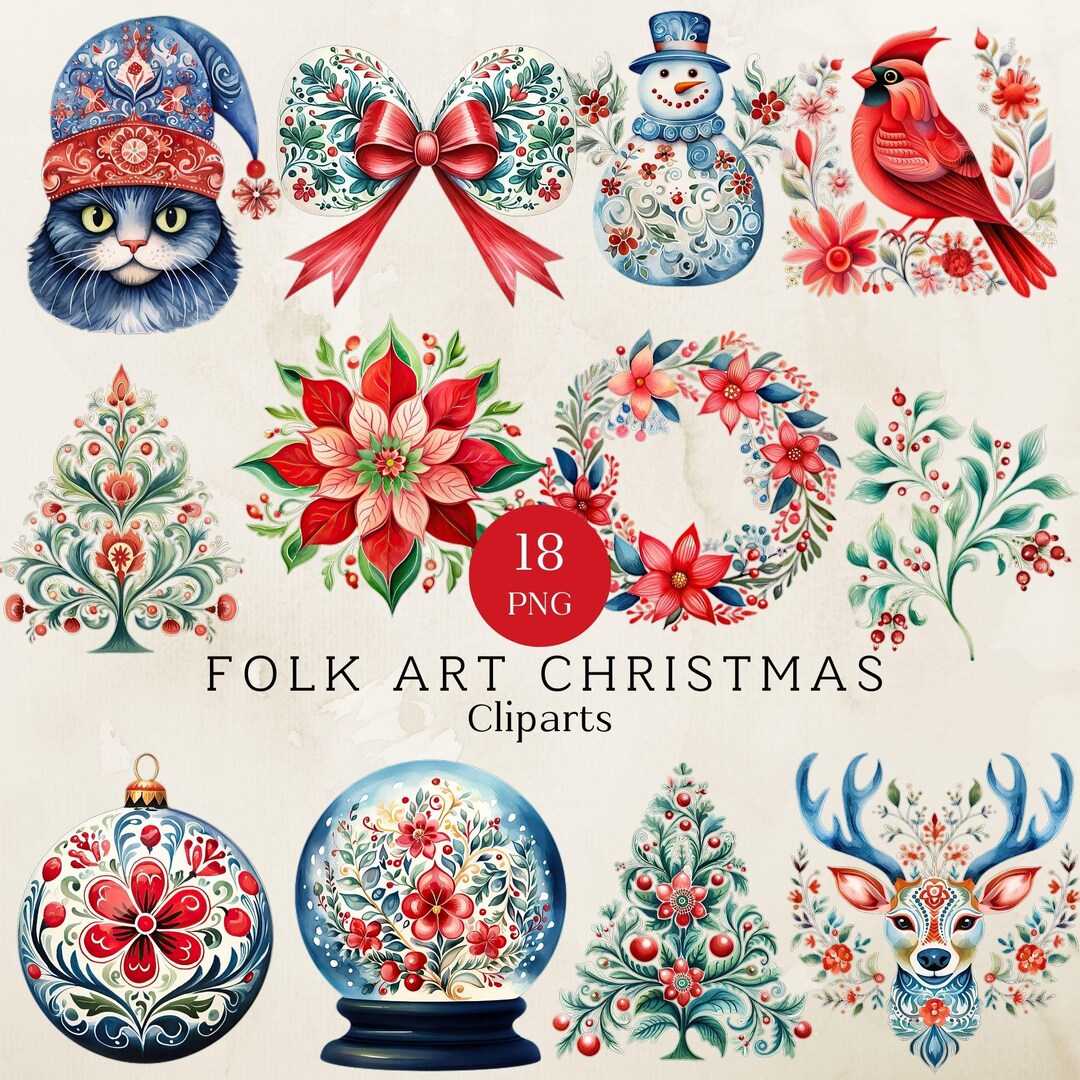 Folk Art Christmas Png Clipart, Scandinavian Christmas Clipart, Festive ...