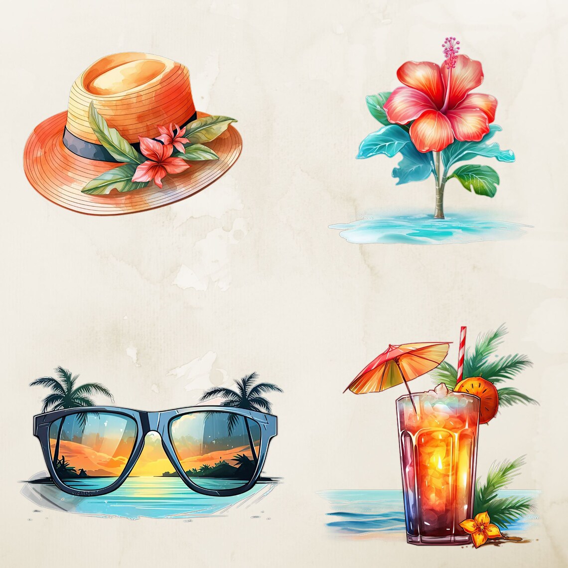 Summer at the Beach Clipart, Summer Beach Graphics, Tropical Beach ...