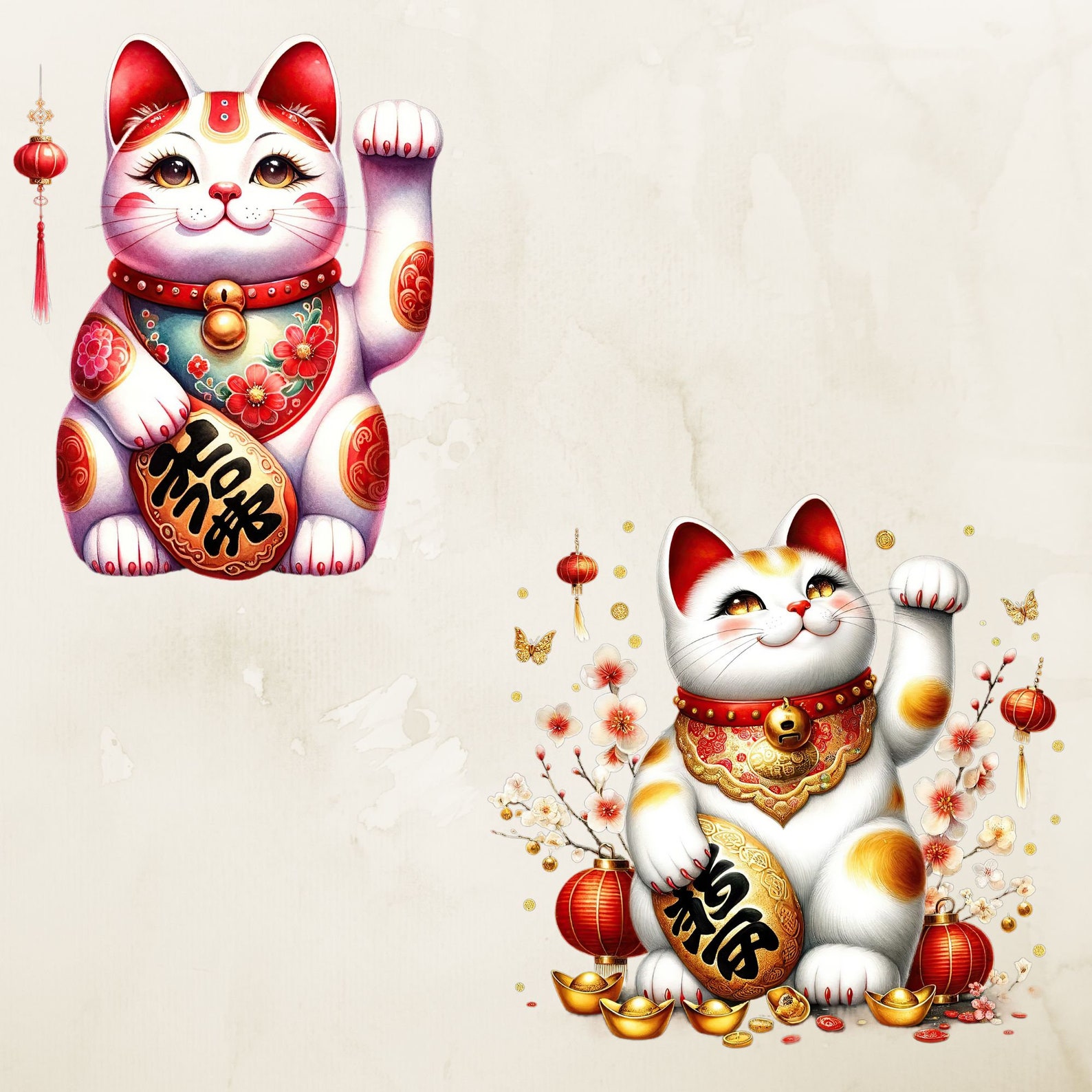Watercolor Lucky Cat Clipart, Maneki Neko PNG (digital Download) - Etsy