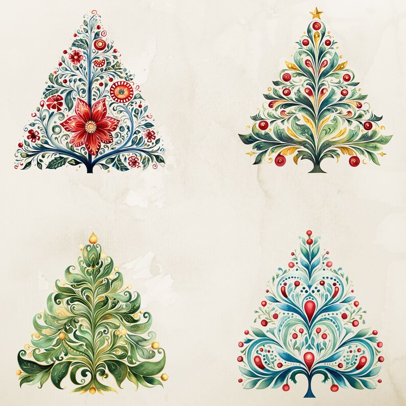Watercolor Scandinavian Christmas Clipart, Folk Art Christmas Png ...