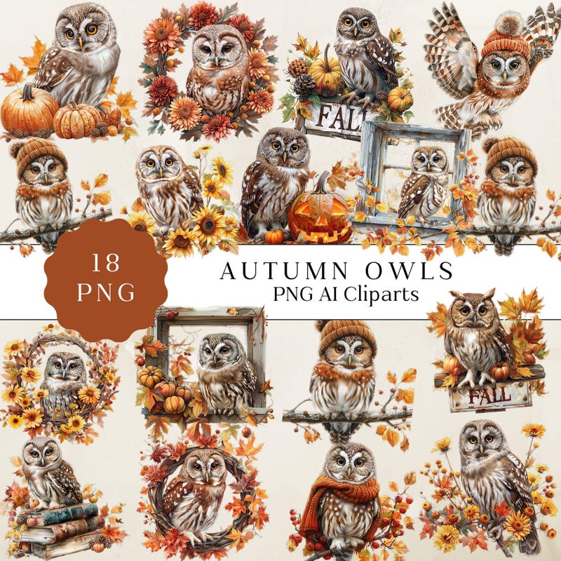 Fall Owl Clipart - Etsy