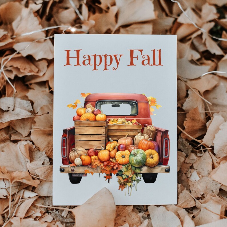 Watercolor Pickup Truck Clipart, Fall Truck Png, Pumpkins Harvest, Fall ...