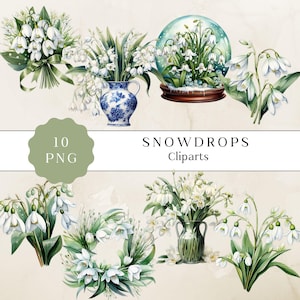 Snowdrop Flower Clipart, Watercolor Snowdrop Clipart, Snowdrop Flowers ...