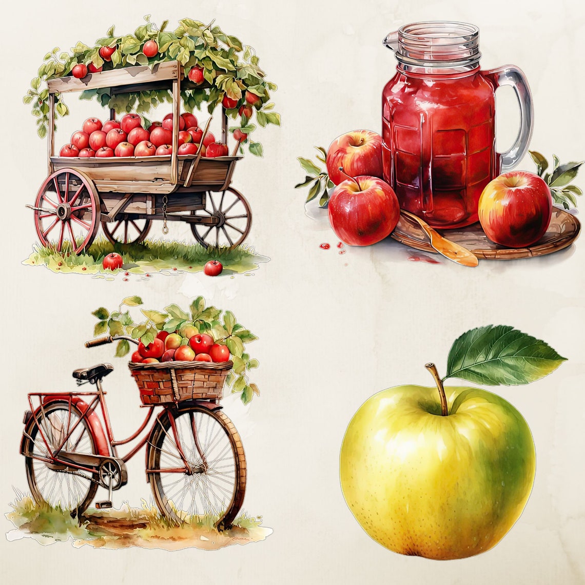 Apple Picking Clipart, Watercolor Apples Clipart, Apple Orchard ...