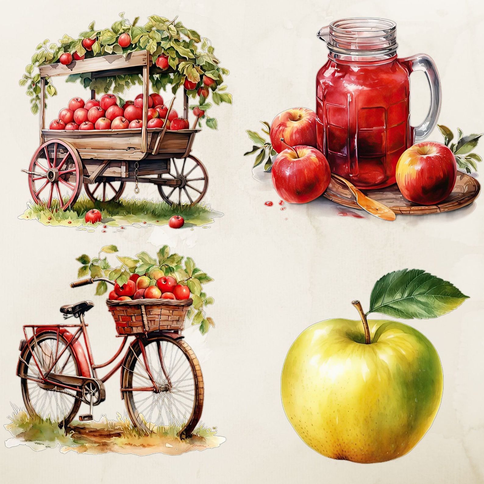 Apple Picking Clipart, Watercolor Apples Clipart, Apple Orchard ...