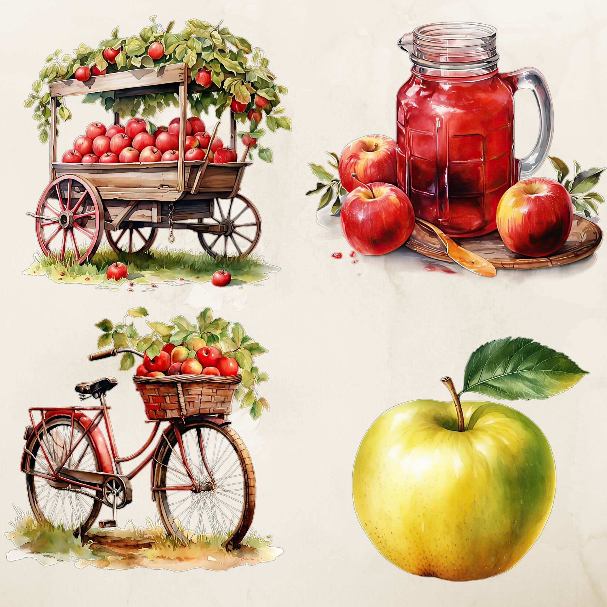 Apple Picking Clipart, Watercolor Apples Clipart, Apple Orchard ...