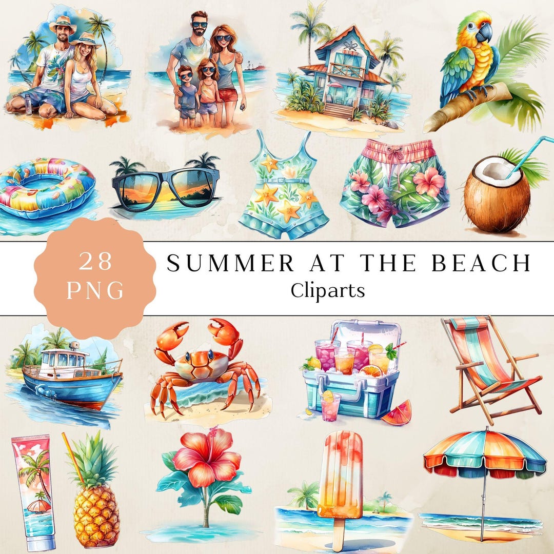 Summer at the Beach Clipart, Summer Beach Graphics, Tropical Beach ...