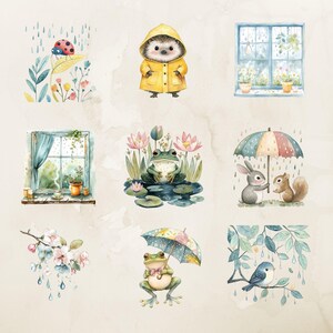 April Showers Clipart, Cute Spring Digital Art, Watercolor Spring ...