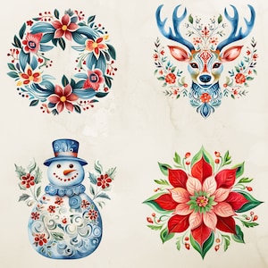 Folk Art Christmas Png Clipart, Scandinavian Christmas Clipart, Festive ...