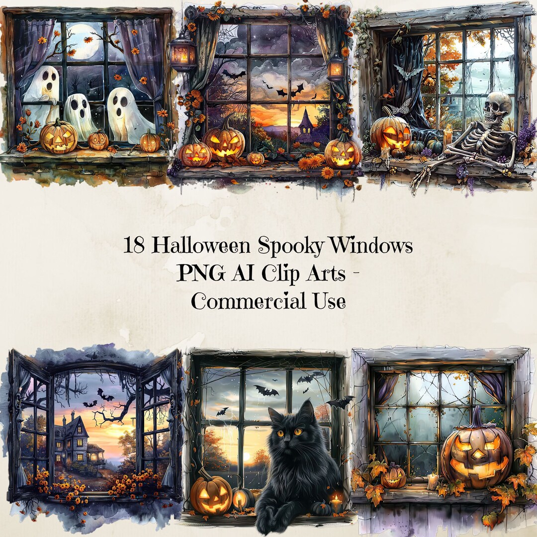 Halloween Spooky Window Clipart, Halloween Window Graphics, Halloween ...