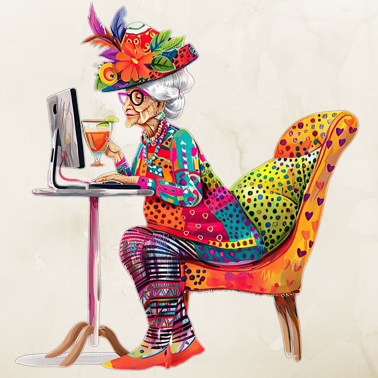 Funny Old Lady Clipart, Sassy Grandma Clipart, Whimsical Grandma ...