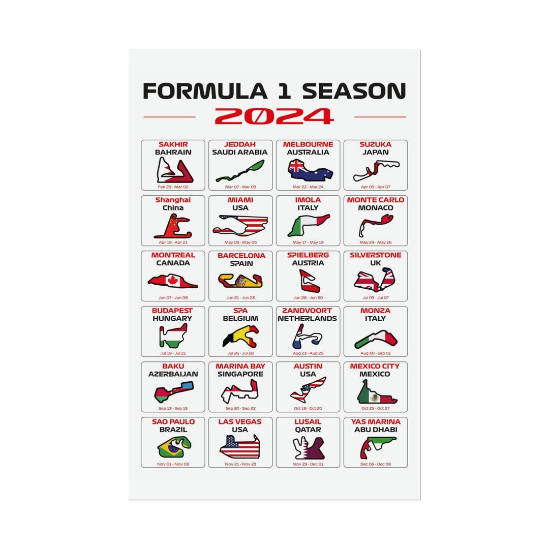 F1 2024 Season Schedule Poster - Etsy