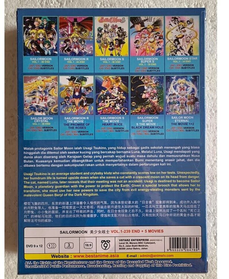 Sailor Moon Complete Series Collection Box Set Anime DVD 1-239 Episodes ...