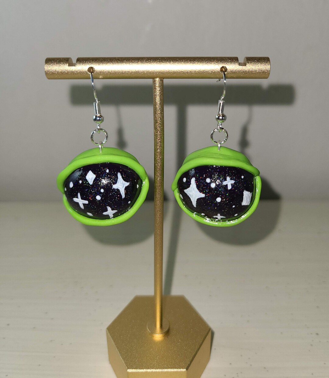 Green Alien Holographic Handmade Polymer Clay Eyeball Earrings - Etsy