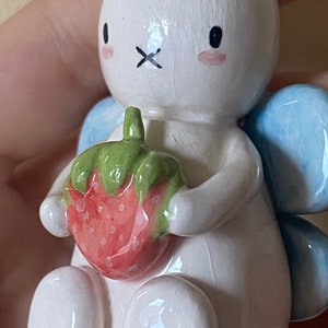 Ceramic Handmade Miffy Holding Strawberry,pottery Miffy Ceramic Fine Art Home Decor Miffy - Etsy