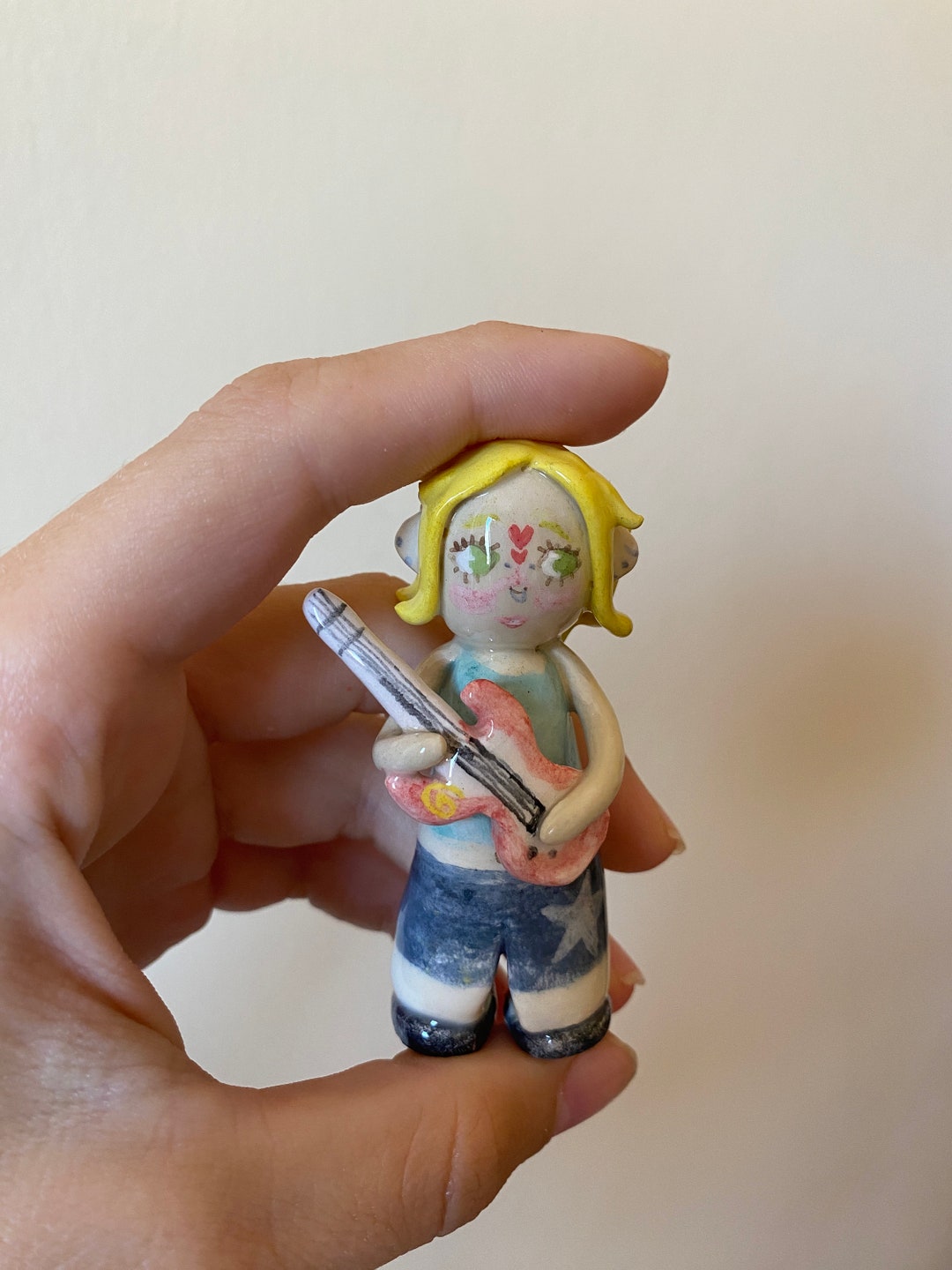 Handmade Ceramic Star Girl Sculpture With Guitar - Etsy